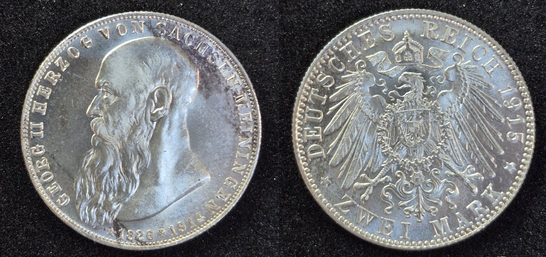 2 Mark Sachsen Meiningen 1915 Georg II auf den Tod nahezu BU | MA-Shops