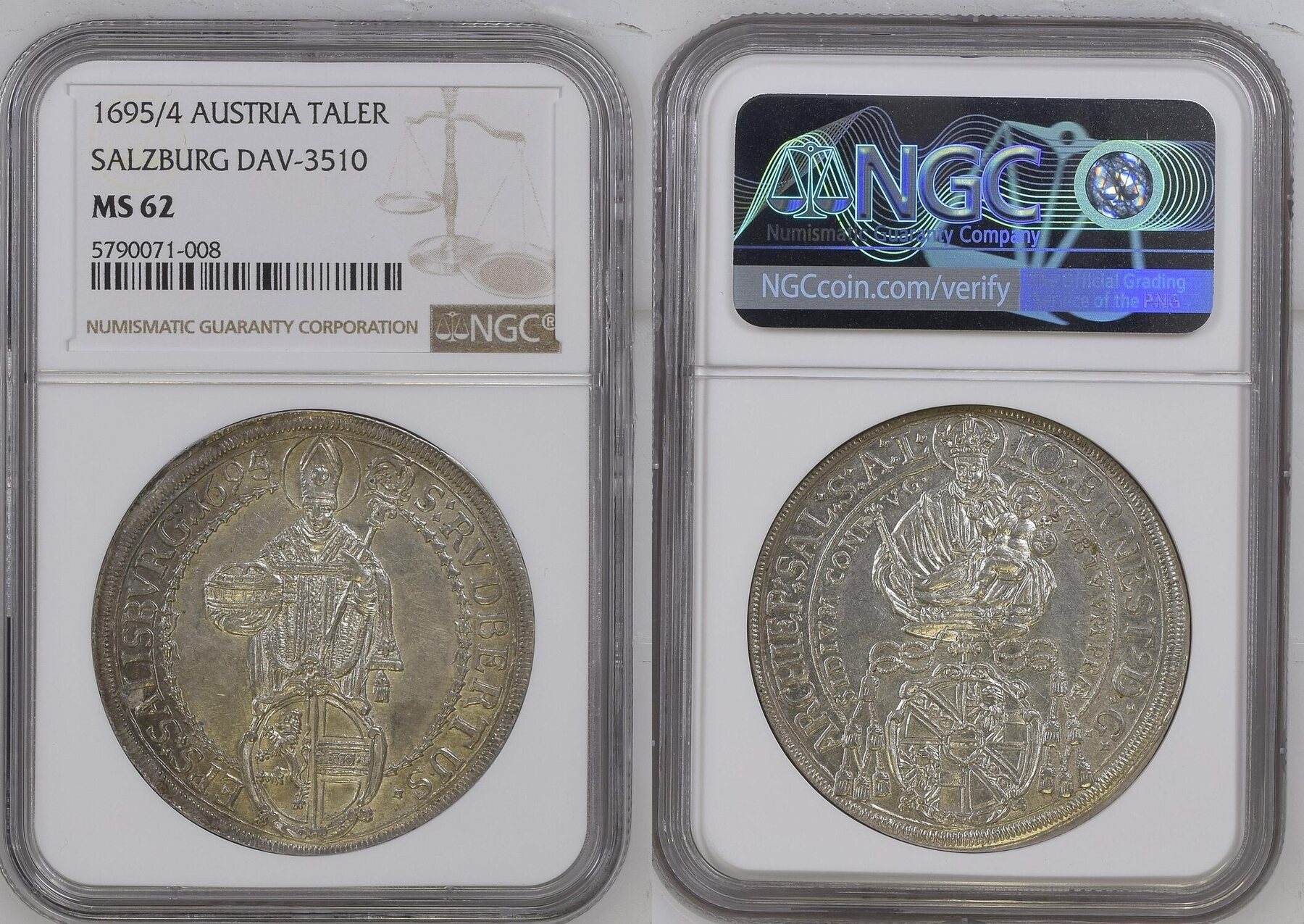 AUSTRIA 1695/4 Salzburg Taler Johann Ernst von Thun und Hohenstein Dav ...