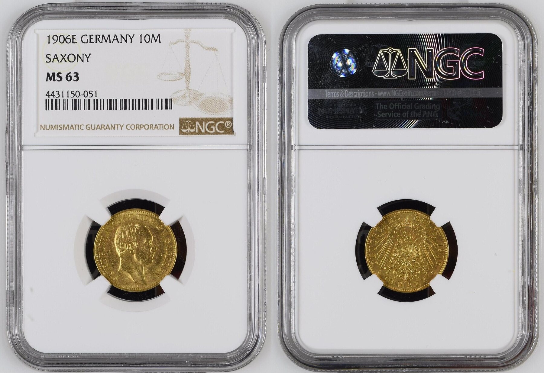 GERMANY 1906E 10 Mark Sachsen Friedrich August III Jaeger 267 NGC MS 63 ...