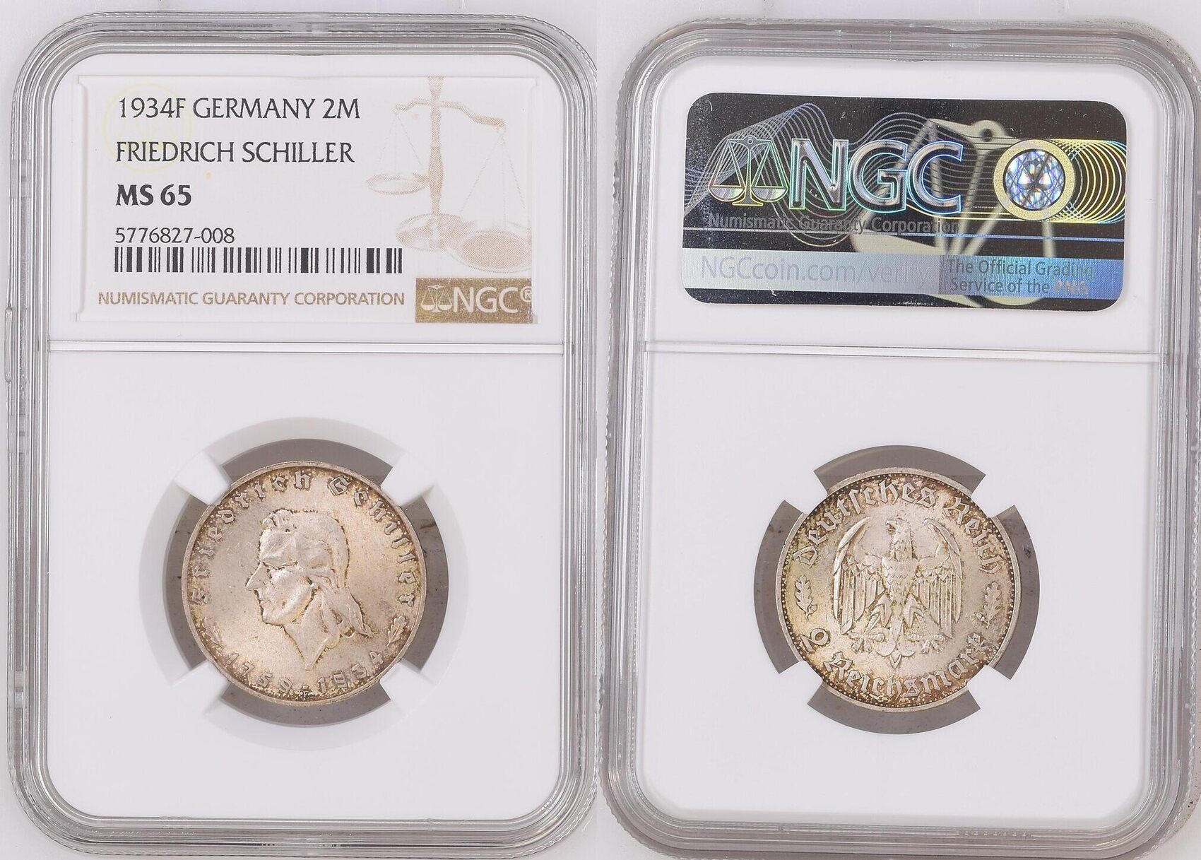 GERMANY 1934F 2 Mark Schiller NGC MS 65 | MA-Shops