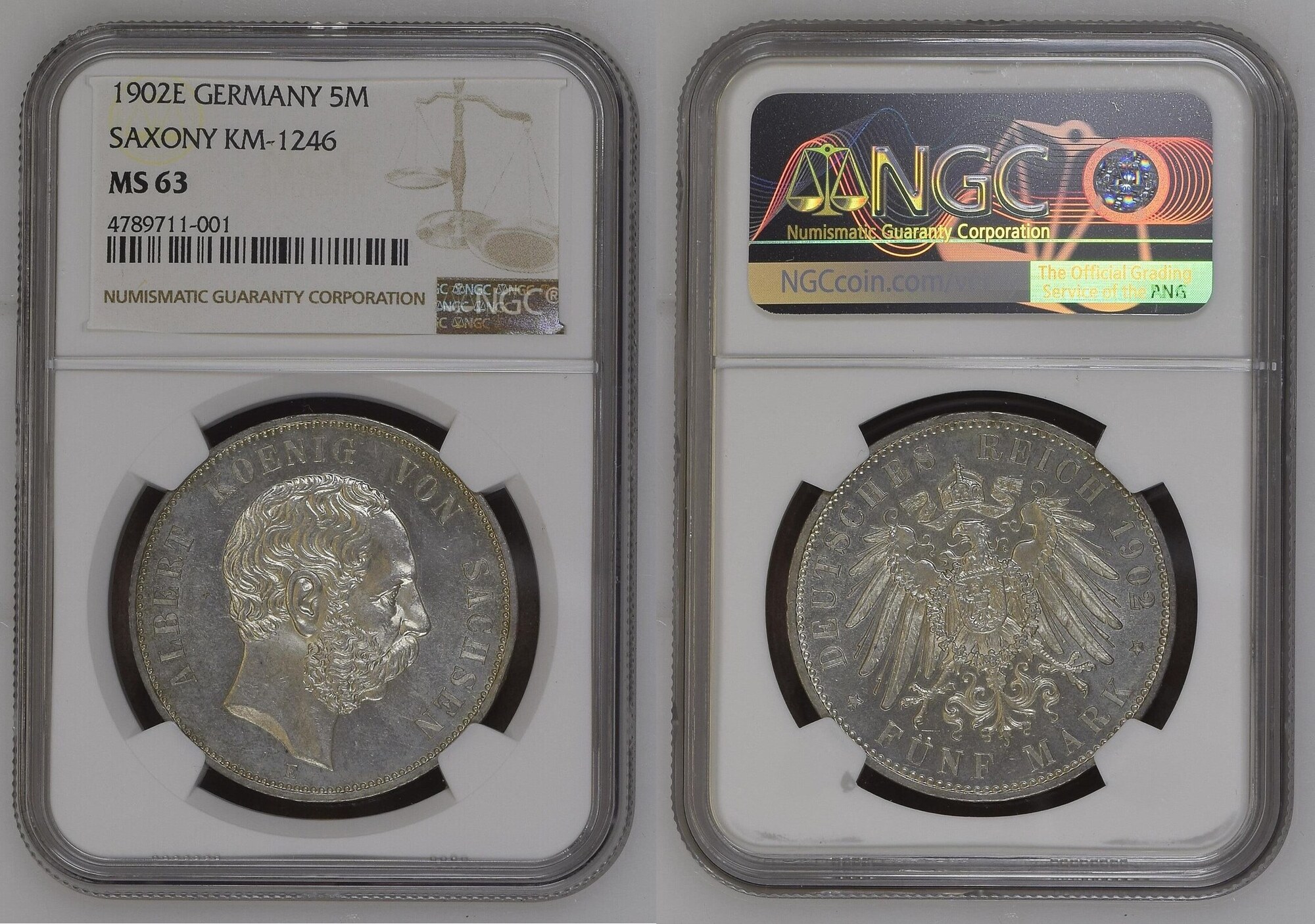 GERMANY 1902E 5 Mark Sachsen 1902 NGC MS 63 | MA-Shops