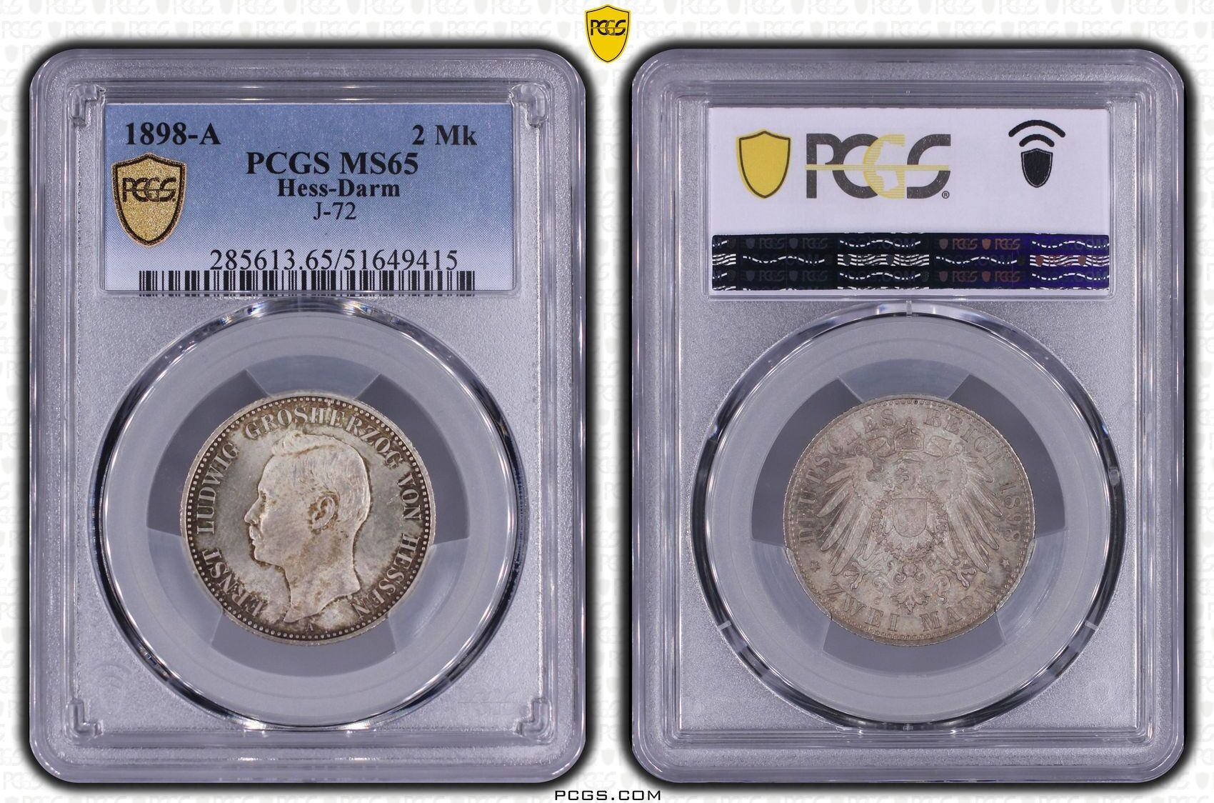 Hess-Darm 2 Mk Hessen 2 Mark 1898-A Jaeger 72 MS65 | MA-Shops