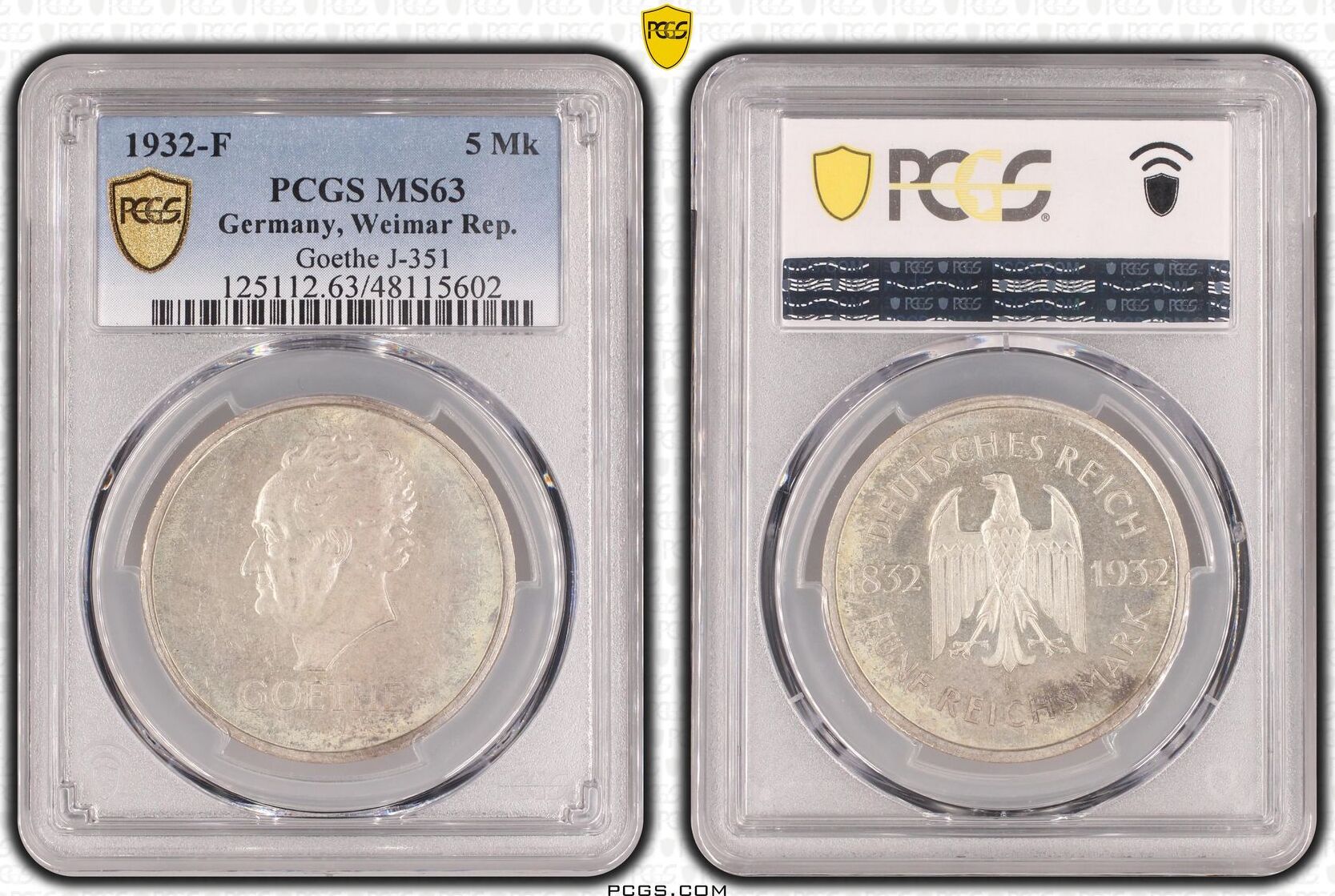 Germany, Weimar Rep. 5 Mark Goethe 1932 F Jaeger 351 MS63 | MA-Shops