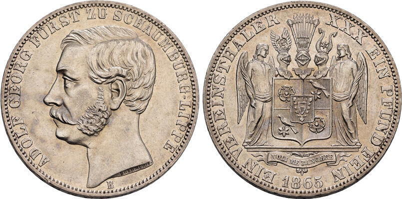 Altdeutschland Vereinstaler 1865-B Adolf Georg. 1860-1893, Schaumburg ...