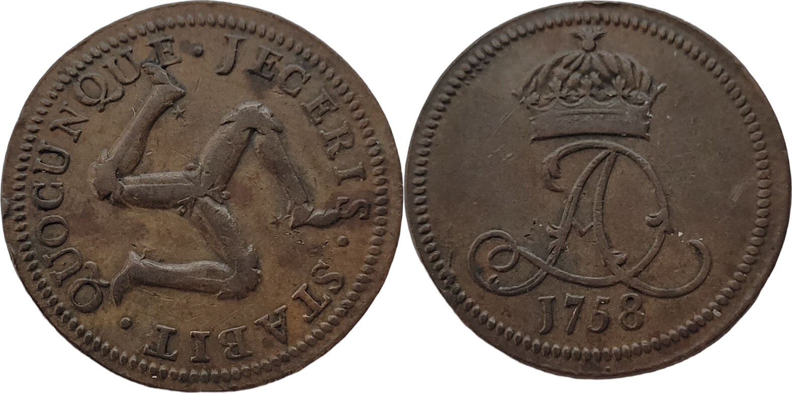 Isle of Man 1/2 Penny 1758 George II. (1727 - 1760) VF+ | MA-Shops
