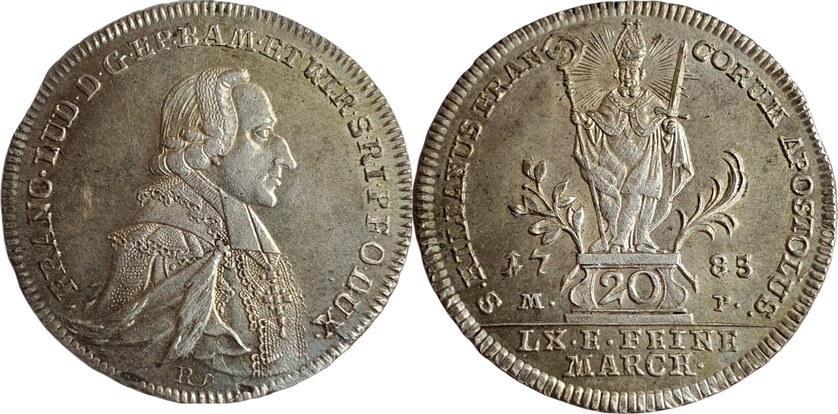 Deutschland 20 Kreuzer 1785 Würzburg Bistum, Franz Ludwig von Erthal ...