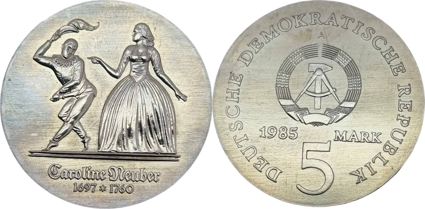 DDR 5 Mark 1985 225. Todestag von Friederike Caroline Neuber UNC- | MA ...
