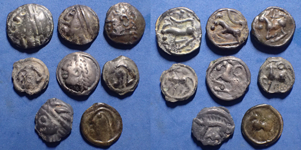 Sequani, Sequanes Sequanes, Sequani, Leuques, Leuci, lot de 8 potins ...