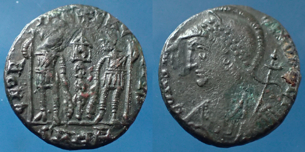 Roman Empire CONSTANTINOPOLIS, nummus Héraclea en 336-337, Gloria ...