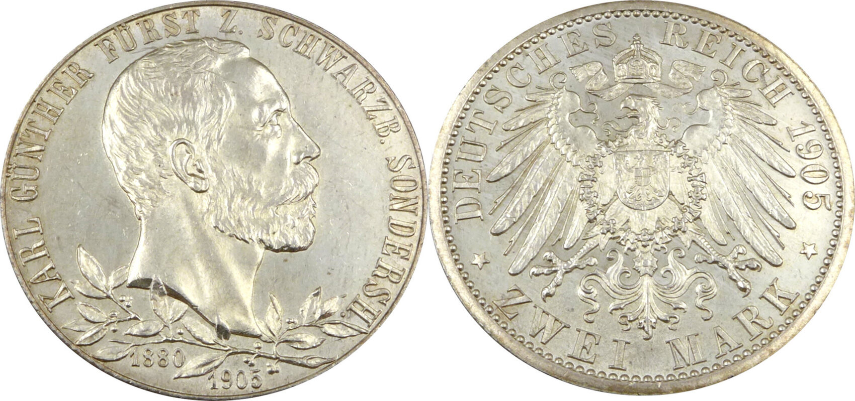 2 Mark 1905 (A) Karl Günther (1880-1909) - Fürst zu Schwarzburg-Sondershausen - J.169a CH UNC ...