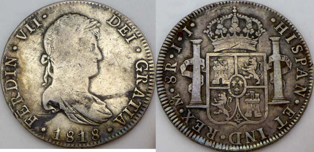 Spanien 8 Reales 1818 Ferdinandus VF-,Patina | MA-Shops