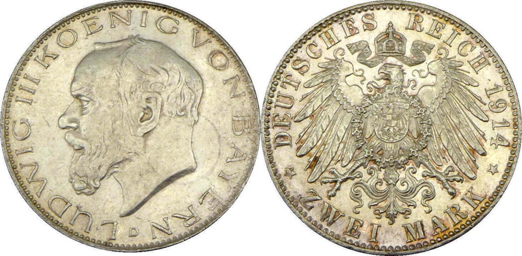 2 Mark 1914 D Ludwig III. (1913-1918) - König von Bayern - Zwei Mark ...