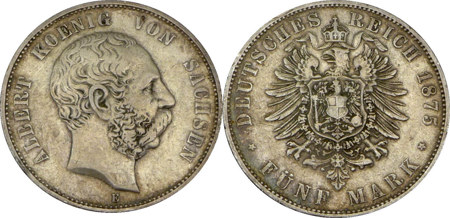 5 Mark 1875 E Albert (1873-1902) - König von Sachsen - Fünf Mark - J ...