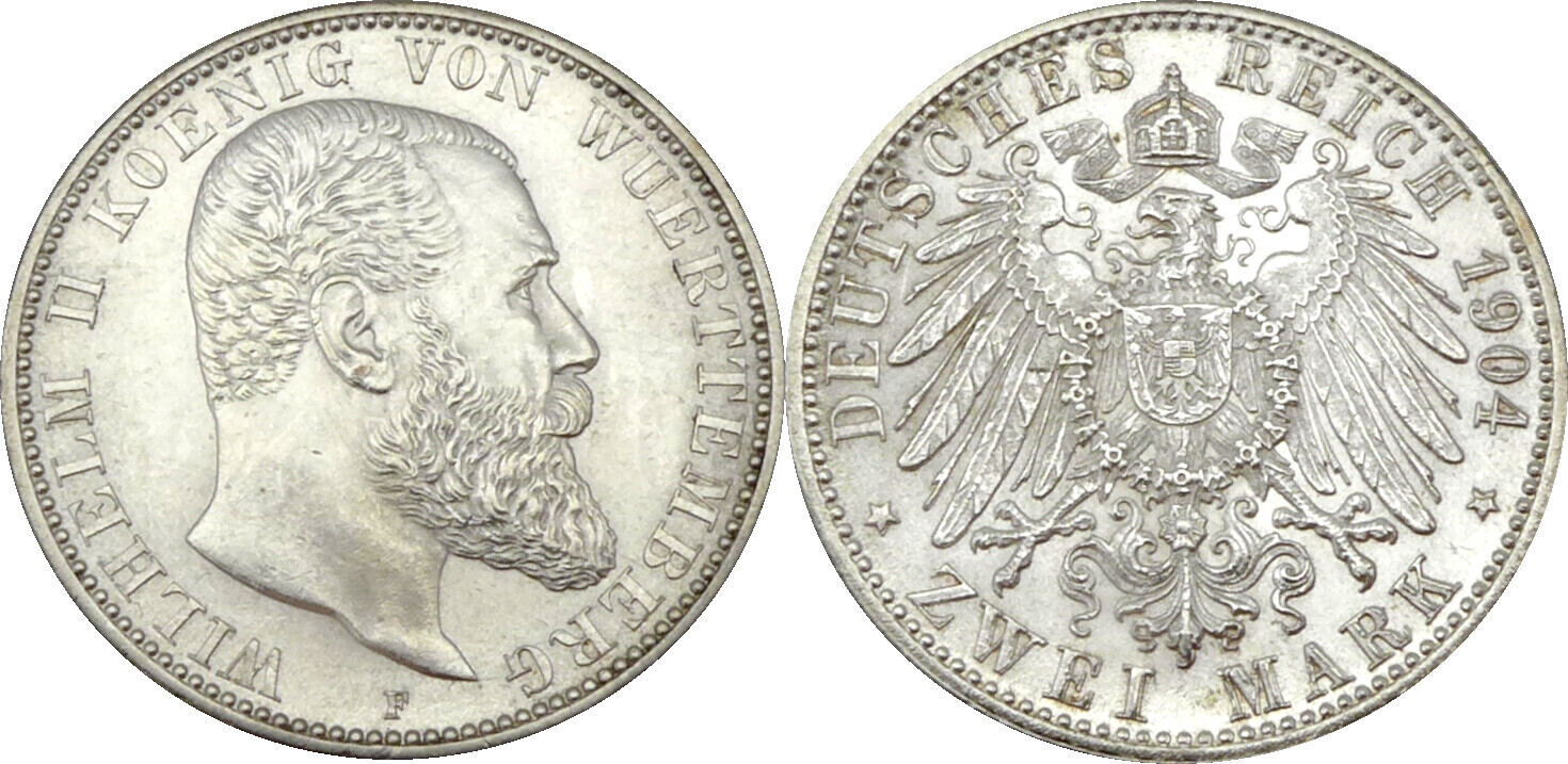 2 Mark 1904 F Wilhelm II. (1891-1918) - König von Württemberg - Zwei ...