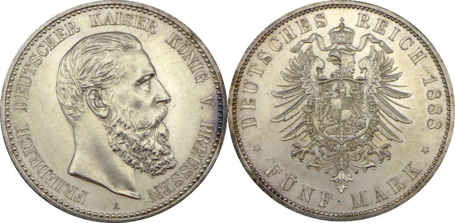 Preußen 5 Mark 1888 A Friedrich III. (1888) - Deutscher Kaiser König ...