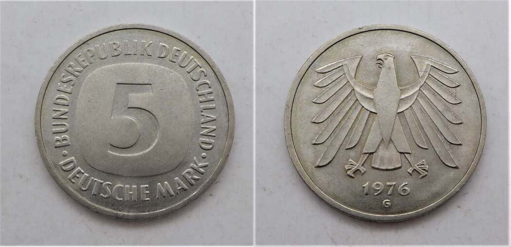 Bundesrepublik Deutschland / BRD 5 Deutsche Mark 1976 G Fünf Mark ...