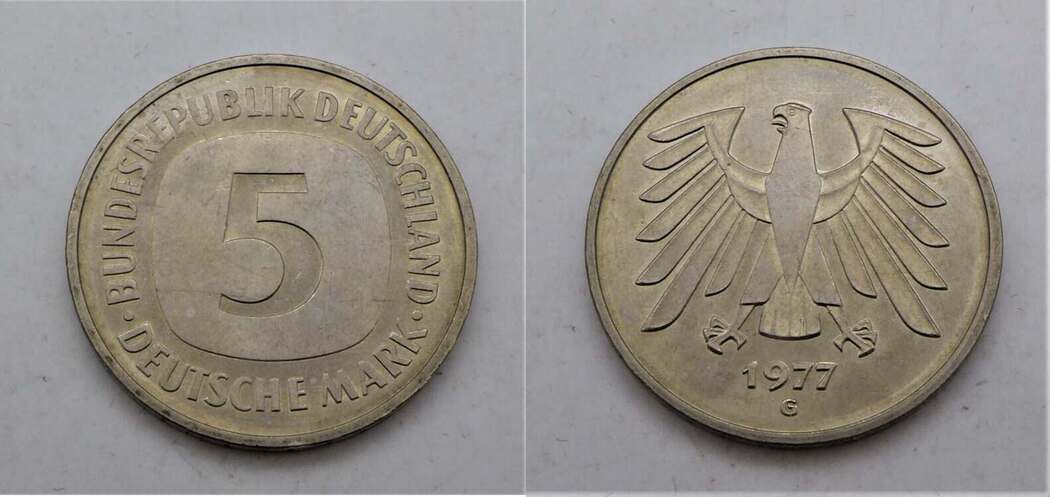Bundesrepublik Deutschland / BRD 5 Deutsche Mark 1977 G Fünf Mark ...