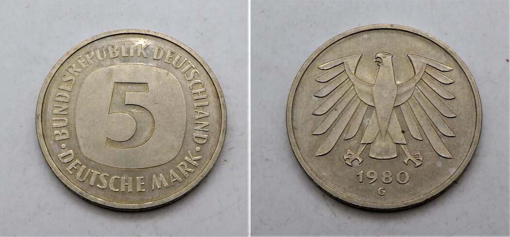 Bundesrepublik Deutschland / BRD 5 Deutsche Mark 1980 G Fünf Mark ...