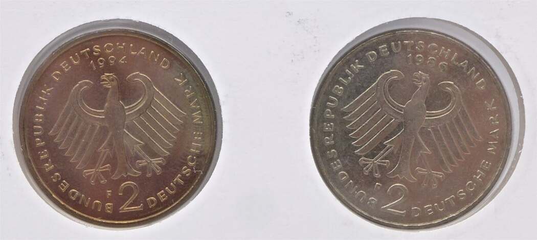 Bundesrepublik Deutschland / BRD 2 Deutsche Mark + 2 Deutsche Mark 1994 ...