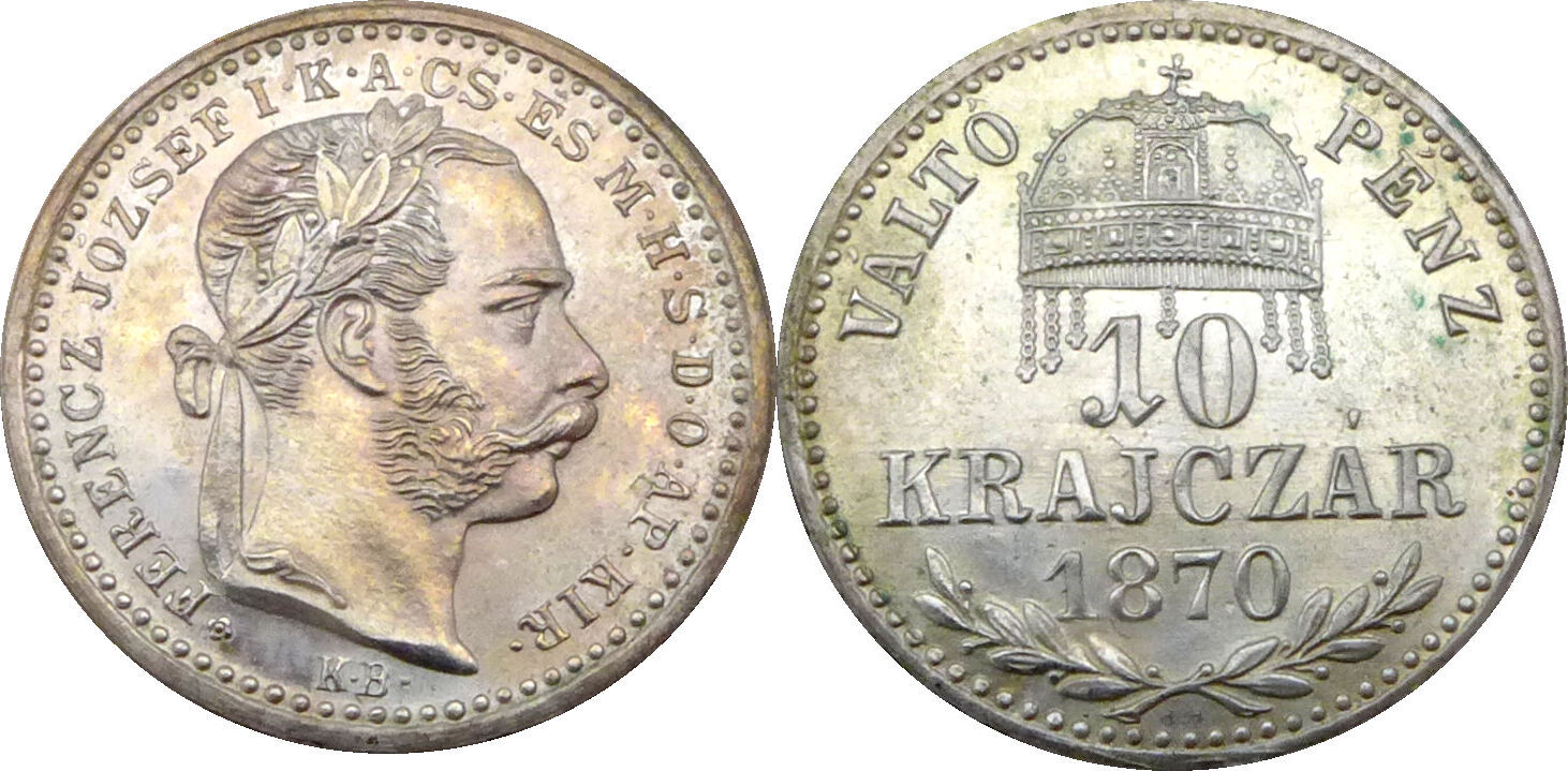 Österreich-Ungarn 10 Krajczar / Kreuzer 1870 KB,Nachprägung von 1 Franz Joseph I. (1848-1916 ...