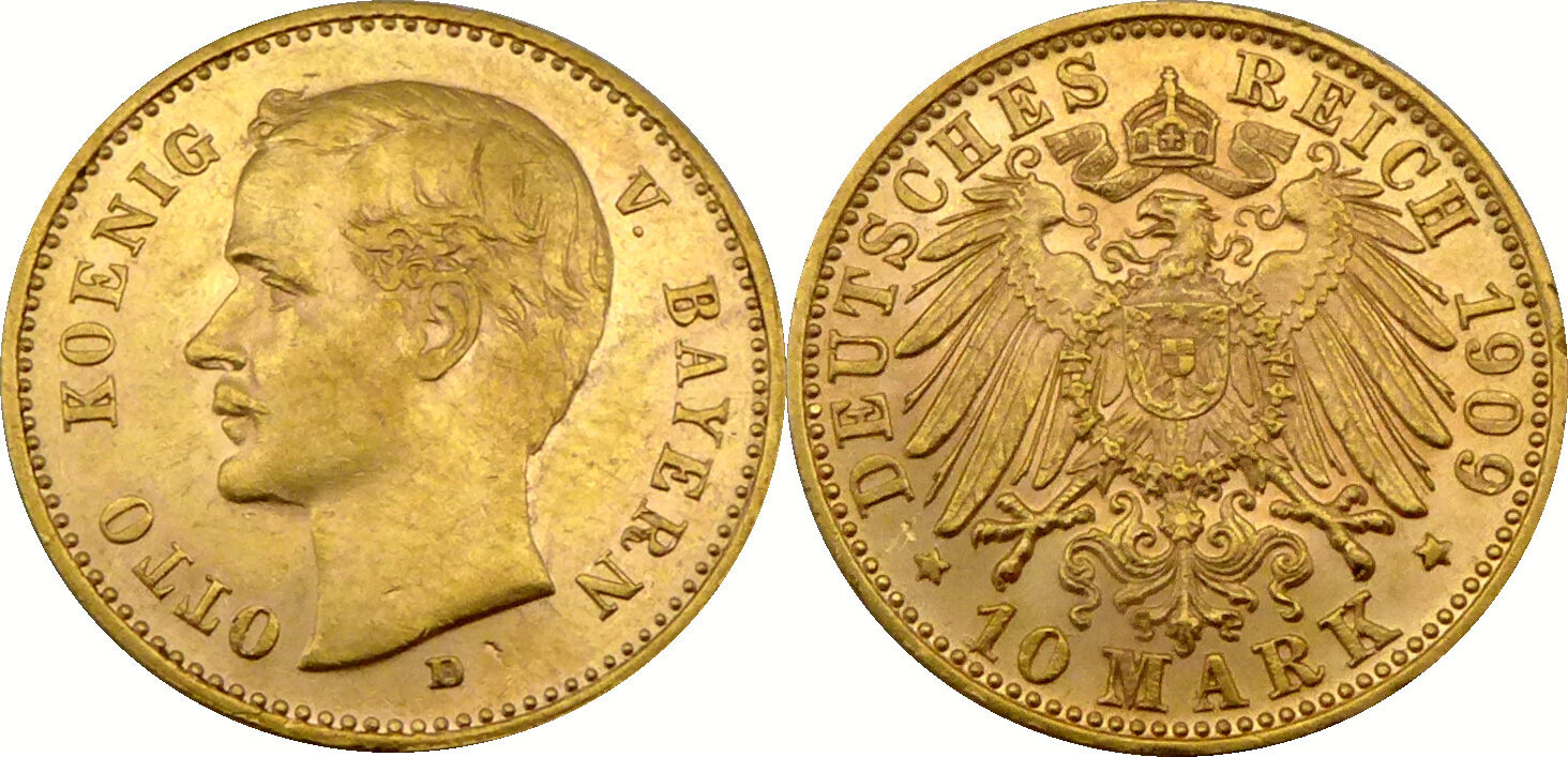 10 Mark 1909 D Otto (1886-1913) - König von Bayern - Zehn Mark Gold - J ...