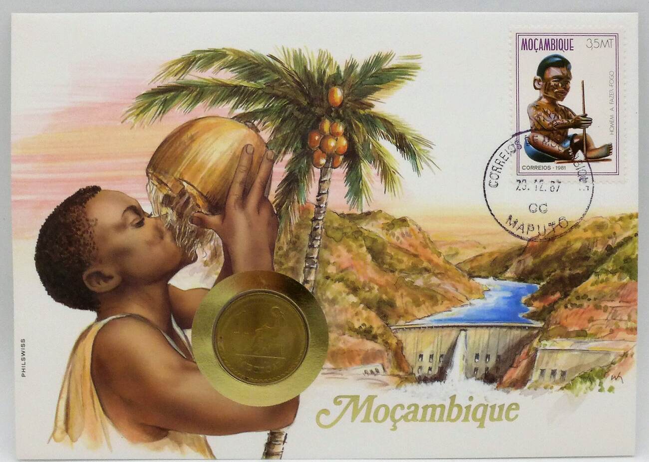 Mosambik 1 Metical 1982 Abbildung eines Kindes mit einer Kokosnuss ...