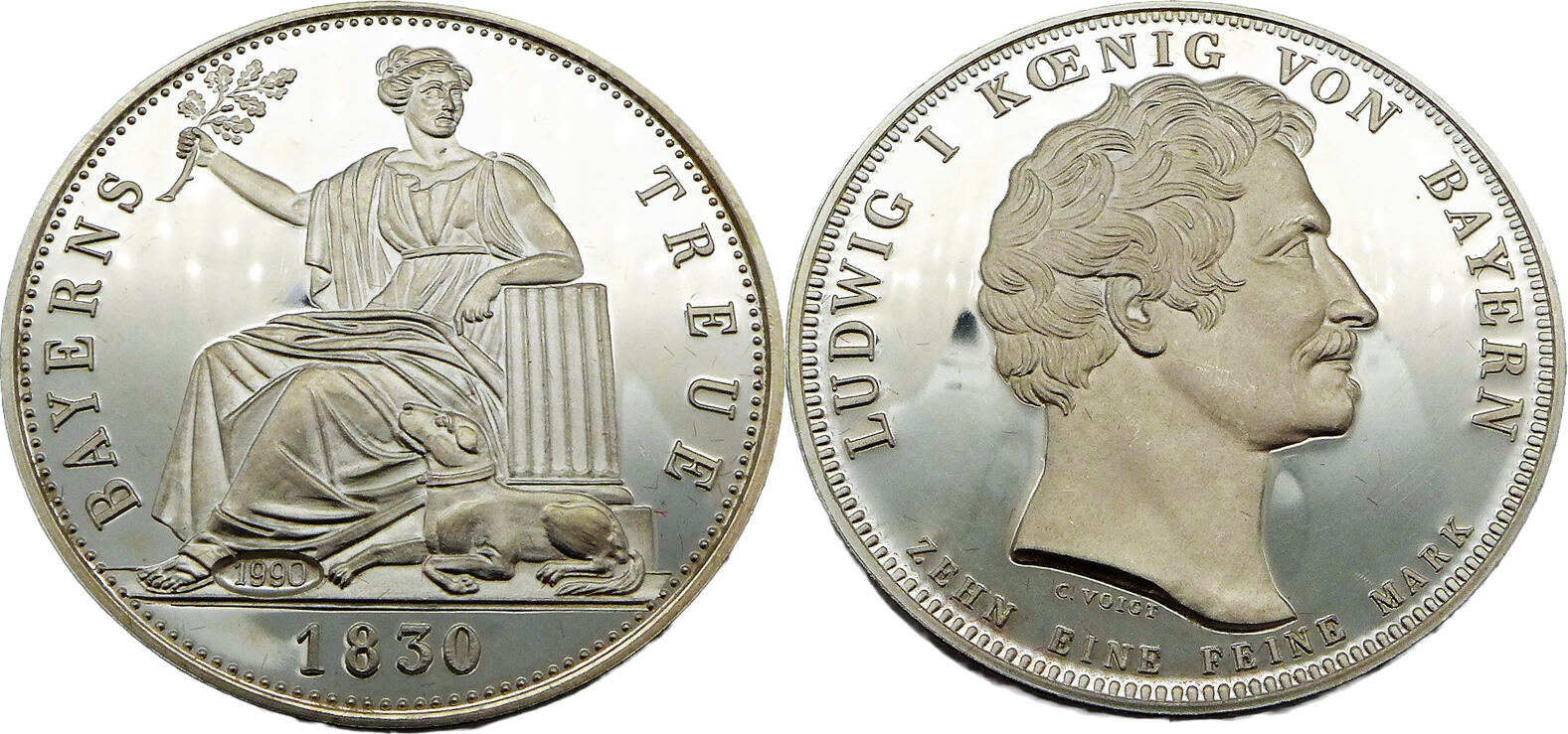 10 feine Mark 1990 / (1830) Bayerns Treue / Nachprägung Proof (PP) | MA ...