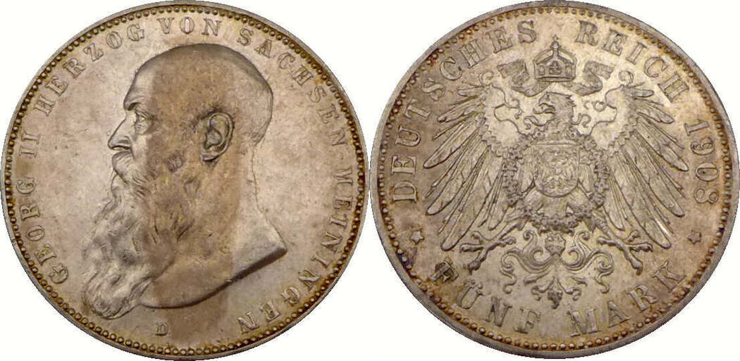 5 Mark 1908 D Georg II. (1866-1914) - Herzog von Sachsen-Meiningen ...