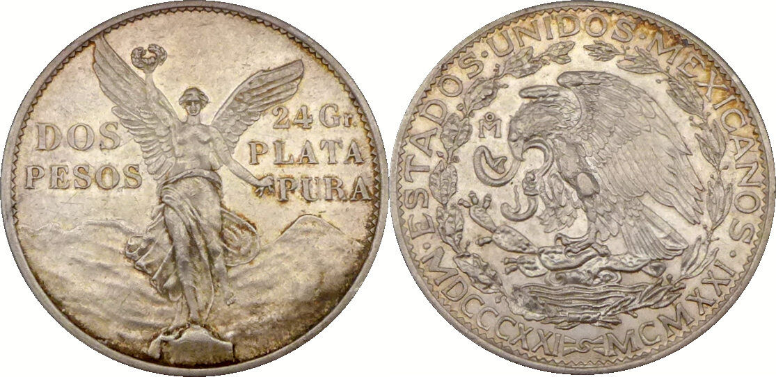 Mexiko 2 Pesos 1921 - MCMXXI Dos Pesos - 24 Gr Plata Pura - Centennial ...
