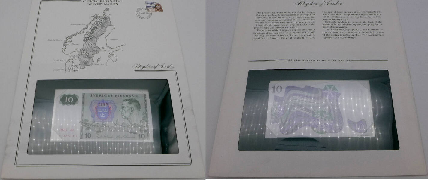 Schweden 10 Kronor 1987 Banknote - Sveriges Riksbank - Tio Kronor UNC ...