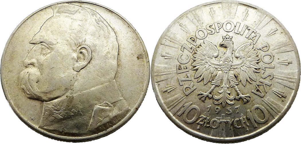 Polen 10 Zlotych 1937 Josef Pilsudski EF, leichte Patina | MA-Shops