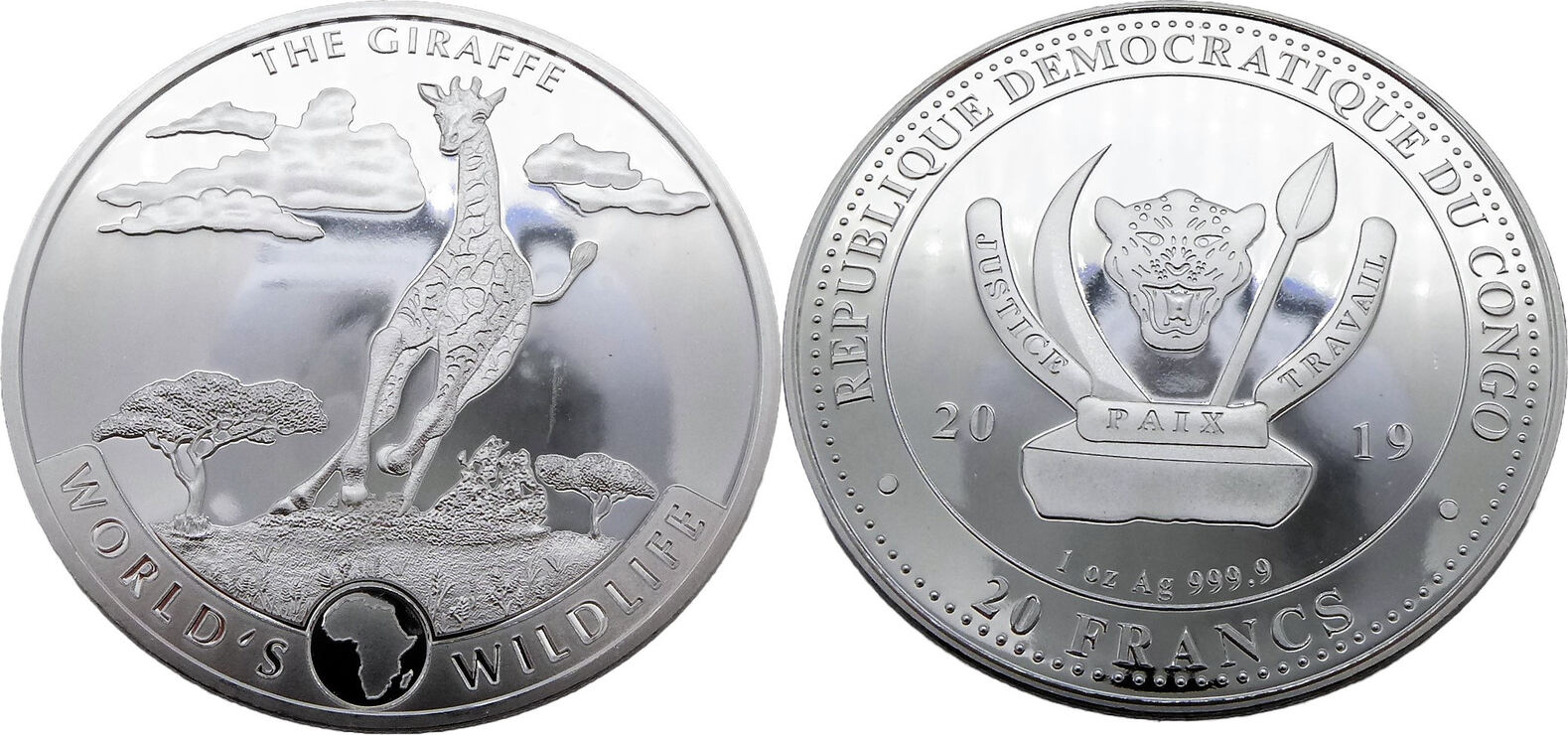 Kongo 20 Francs / 1 Oz 2019 Giraffe Proof (PP) | MA-Shops