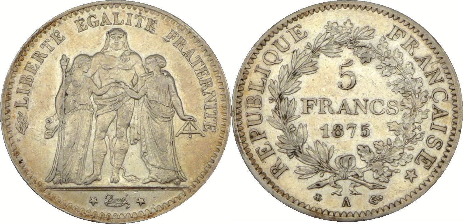 Frankreich, 3. Republik 5 Francs 1875 A Hercules group - Liberte ...