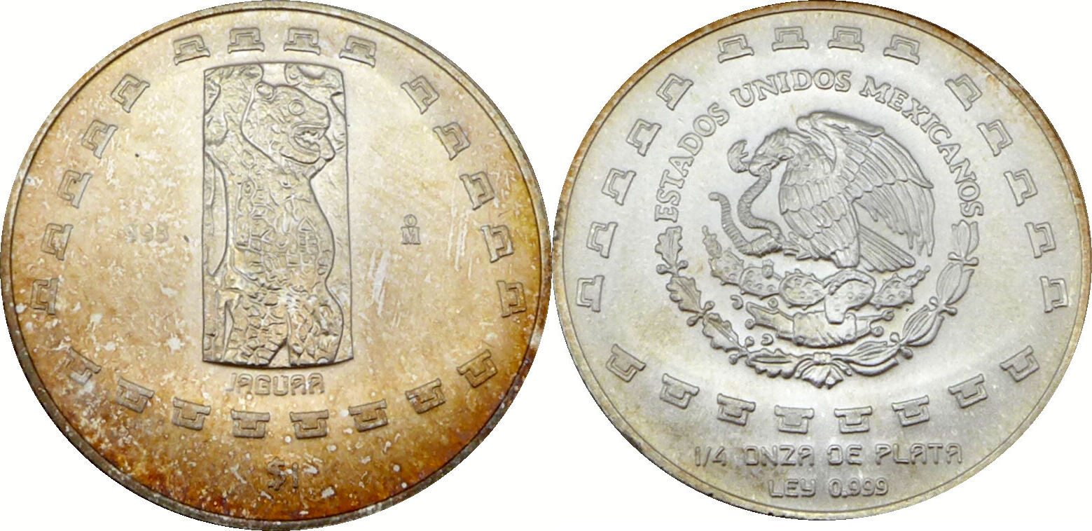 Mexiko 1 Peso / $1 1998 Mo Jaguar - 1/4 Onza de Plata - Ley 0.999 ...