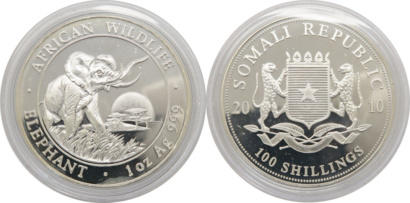Somalia 100 Schillings 2010 African Wildlife - Elephant - 1 Oz Ag 999 Stgl-Prooflike | MA-Shops