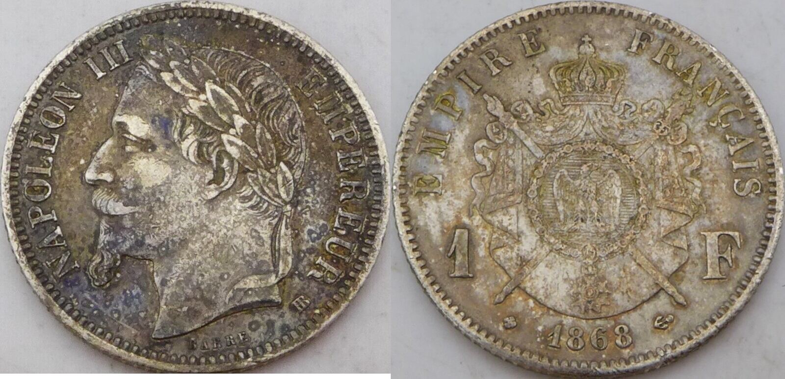 Frankreich 1 Francs 1868 BB Napoleon III. (1852-1870) gutes EF, mit ...