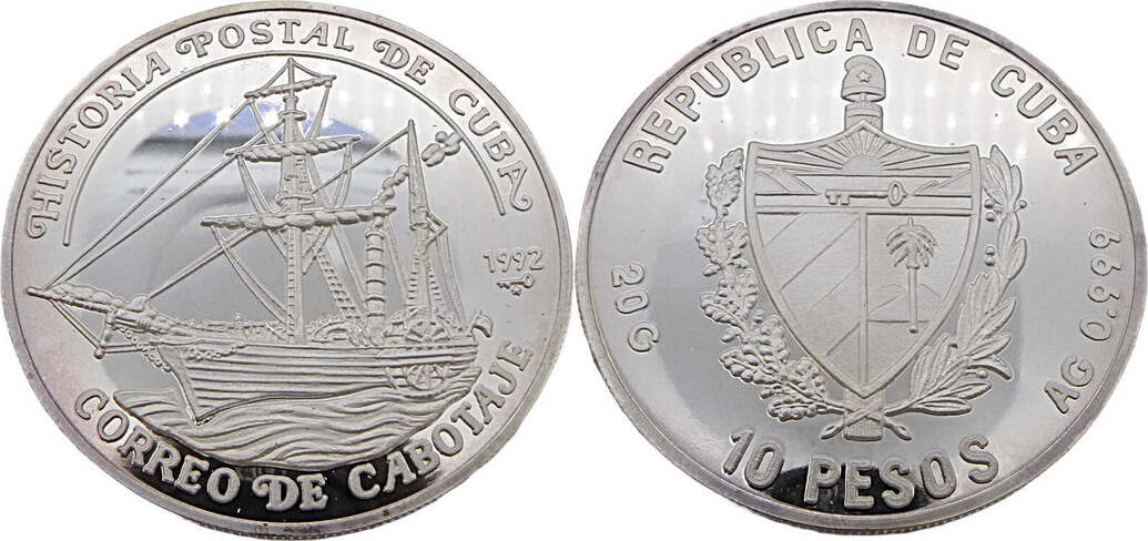 Kuba 10 Pesos 1992 Historia Postal de Cuba Proof (PP) | MA-Shops