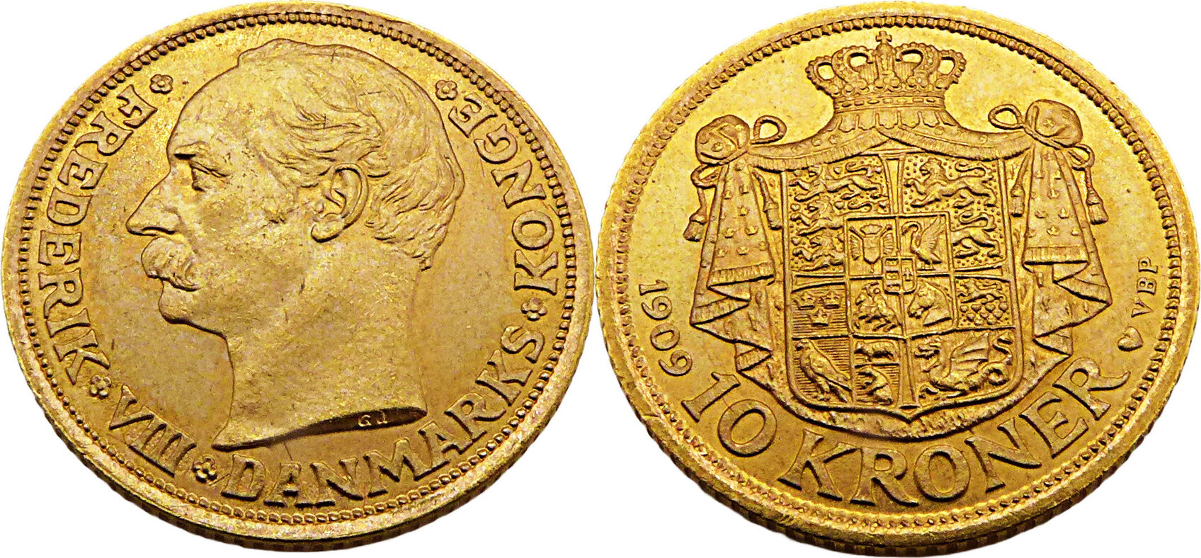 Dänemark 10 Kronen 1909 Frederick VIII. Vzgl+ | MA-Shops