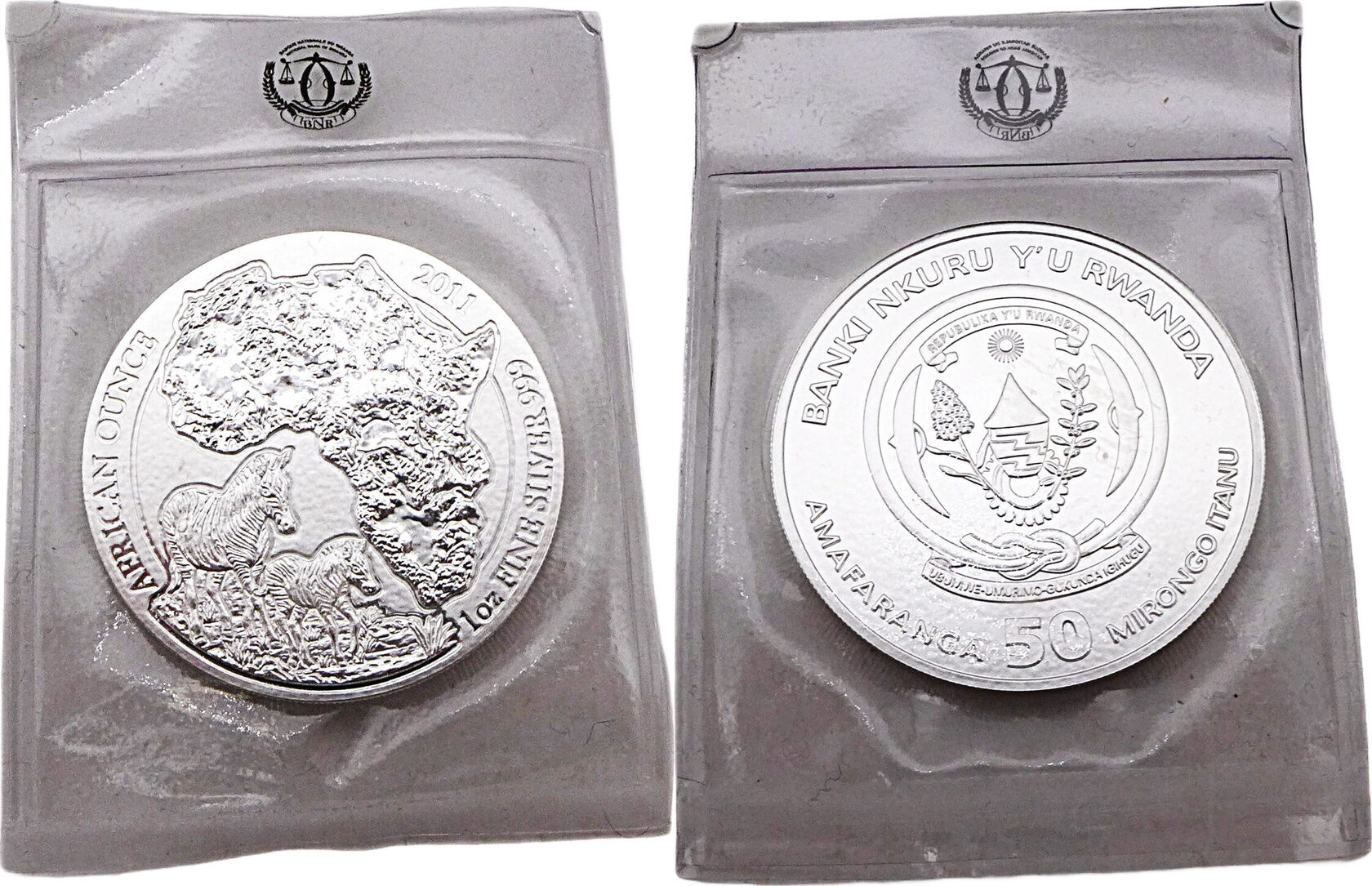 Ruanda 50 Amafaranga / 1 Oz 2011 Zebra BU,OVP | MA-Shops