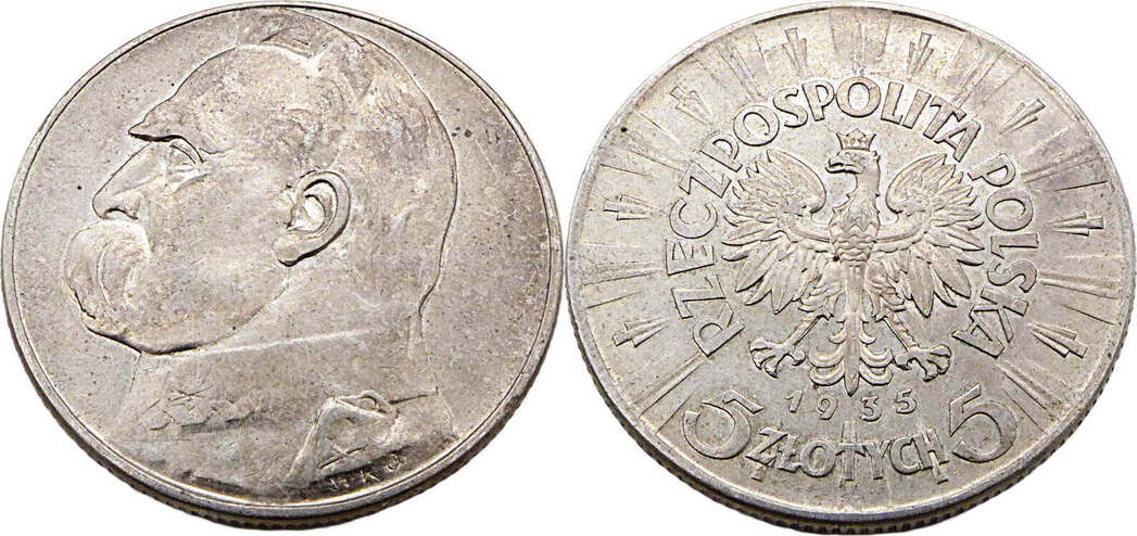 Polen 5 Zloty 1935 Standard-Umlaufmünze, Józef Piłsudski EF, leichte Patina | MA-Shops
