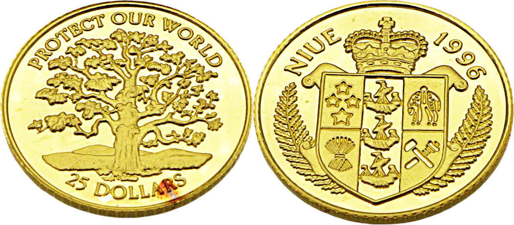 Niue 25 Dollar 1996 Protect our World Proof (PP)leichte Goldpatina | MA ...