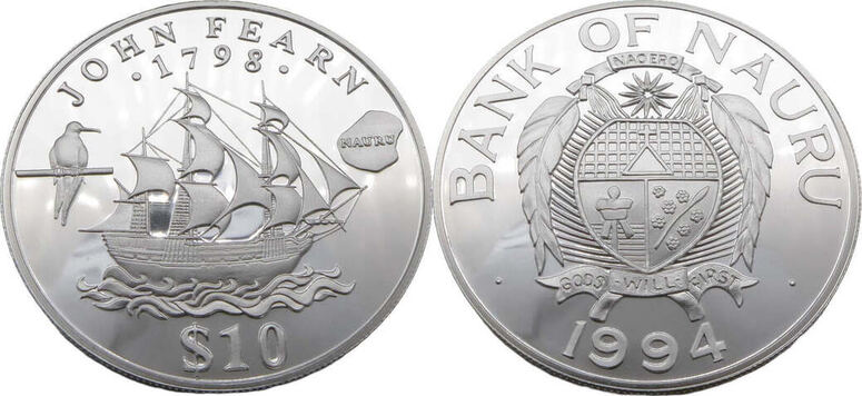 Nauru Islands 10 Dollars 1994 John Fearn 1798 Proof | MA-Shops