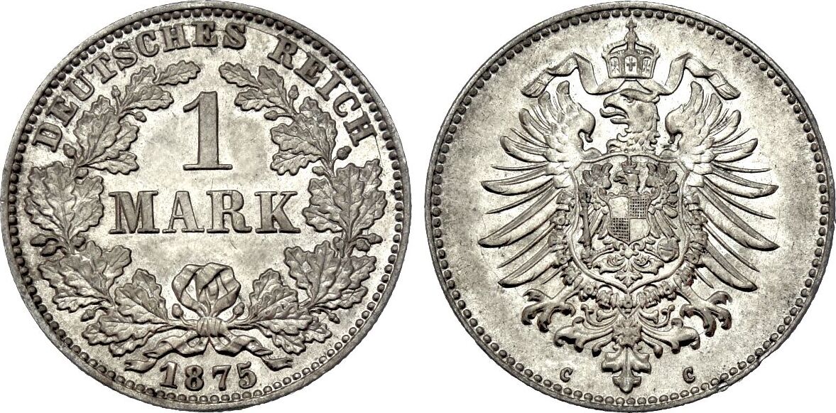 Kaiserreich 1 Mark 1875 C J. 9 CH UNC, winz. Rf. | MA-Shops