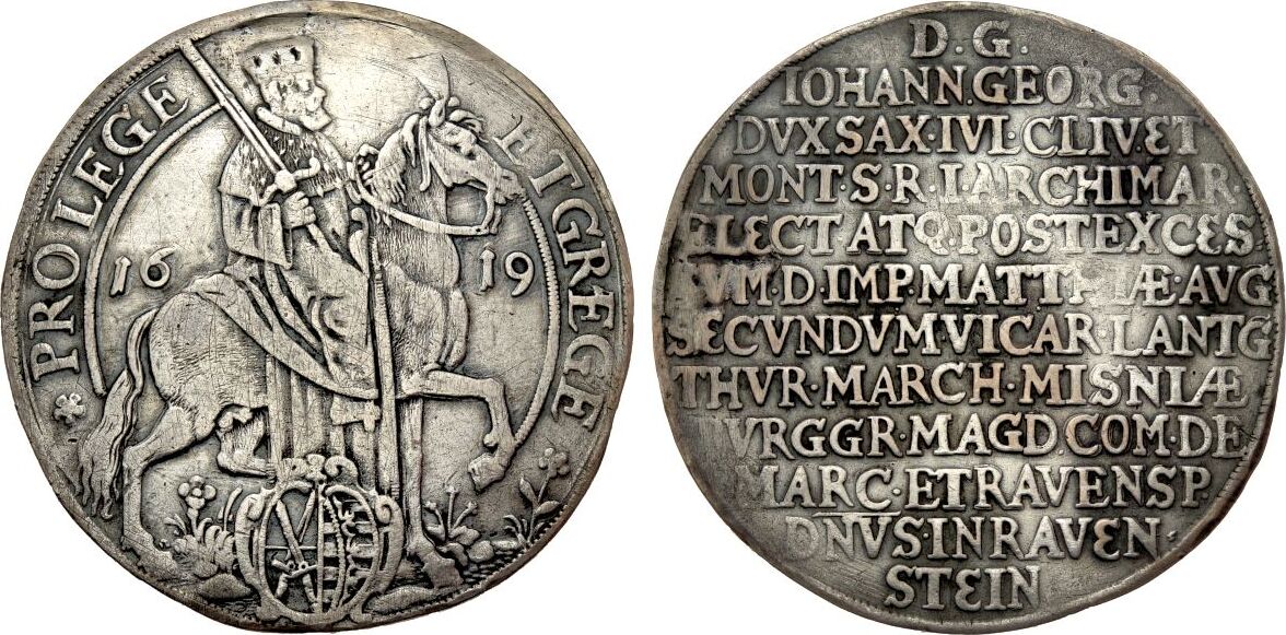 Sachsen Taler 1619 Johann Georg I. 1615-1656, Vikariat VF Hksp., bearb ...
