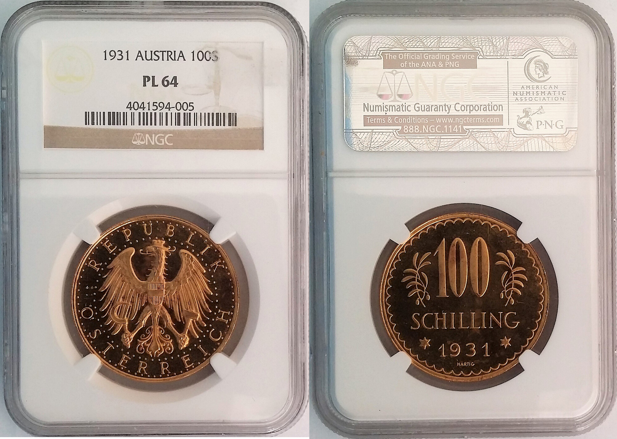 1931 Gold 100 Shilling, Austria, NGC PL64, Very Scarce Condition | MA-Shops