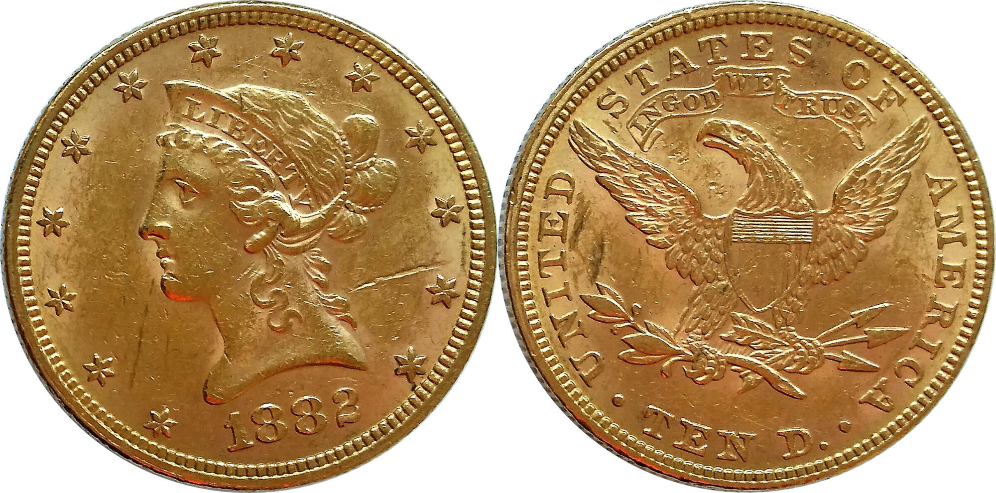 1882 Gold 10 Dollar United States Uncirculated | MA-Shops