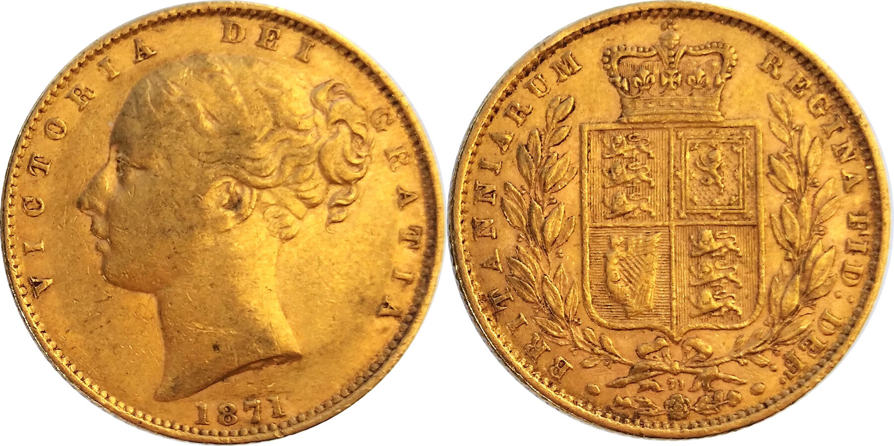 1871 Gold Sovereign Shields die number 71, Great Britain Extra Fine ...