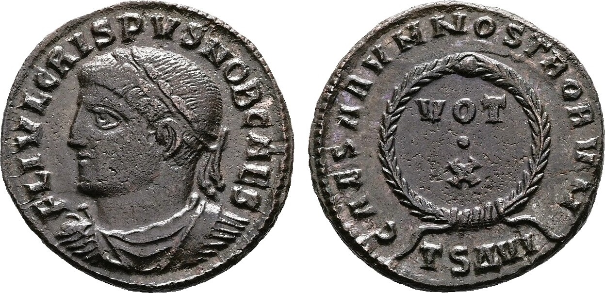 Roman Empire Follis AD 324 Crispus. Thessalonica Mint. About Extremely ...