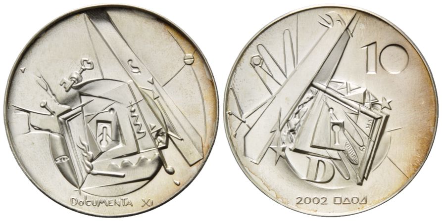 BRD, 10 Euro Probeprägung 2002 Victor Huster - Documenta XI Kassel ...