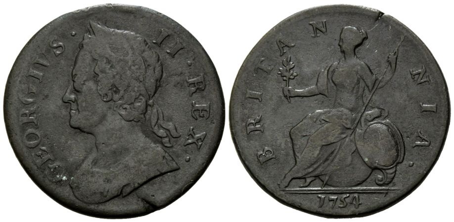 Großbritannien, 1/2 Penny 1754, Georg II., 1727-1760, VF | MA-Shops